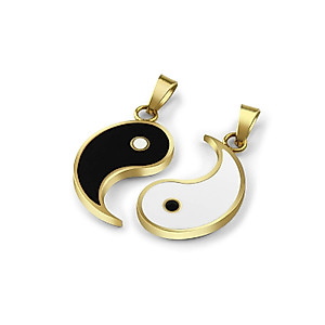 JUXINDA Yin and Yang necklace, personalized engraved stainless steel gold-plated puzzle pendant jewelry, suitable for couples necklaces with adjustable chains