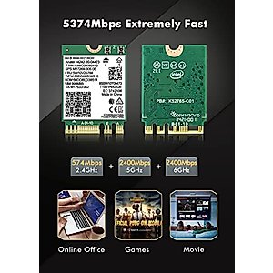 WiFi 6E Wireless Card Intel AX210 NGW Bluetooth 5.3 Tri-Band 5400Mbps Network Adapter for Laptop Support Windows 10/11 (64bit) M.2/NGFF