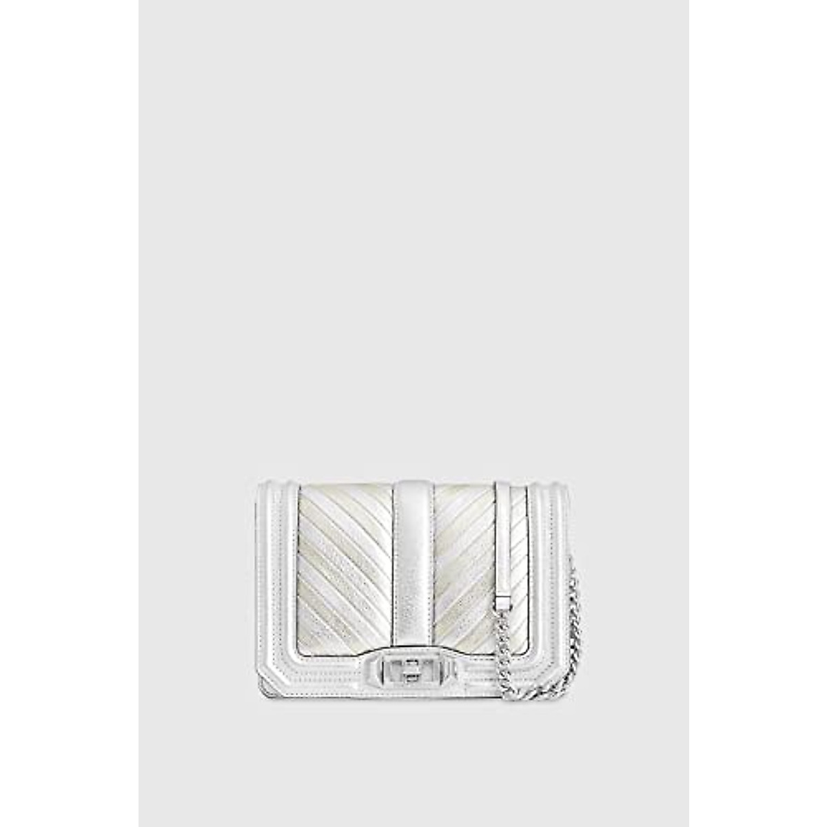 Rebecca Minkoff Chevron Quilted Small Love Crossbody, Silver/Gold