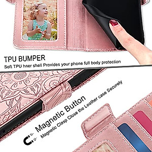 Petocase Samsung Galaxy S22 Wallet Case - Embossed Mandala Floral Leather, Wristlet Shockproof, ID & Card Slots, Rose Gold