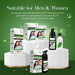 BIOGREEN ROOTS Ammonia-Free Herbal Hair Shampoo - Effectively Covers Gray Hair for Men and Women - Natural Color and Herbal Nourishment - No Stain on Skin - Dark Brown (10 sachets x 25 ml)