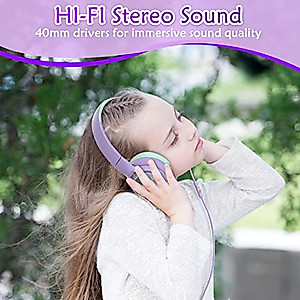 Kids Headphones with Microphone, Wired Headsets for Children Teens Boys Girls with 85dB/94dB Volume Limit, Foldable Adjustable for School, Travel, 3.5mm Audio Jack for iPad, Tablet, PC, Chromebook