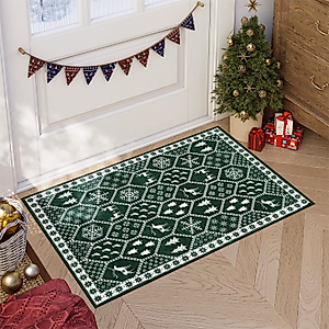 Seavish Christmas Front Door Mat 2x3 Green Bathroom Rug Low Pile Kitchen Rugs Non Slip Xmas Throw Rugs with Rubber Backing Washable Indoor Doormat Small Soft Decor Rugs for Entryway Porch Bedroom