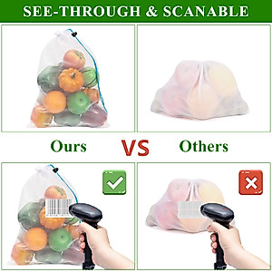 JSVSLTD Set of 12 Reusable Mesh Produce Bags - Washable Produce Bags - 12 Green Medium (12"x14") See-through Mesh Produce Bags for Storage Fruit, Vegetable, Toy