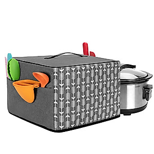 YARWO Slow Cooker Dust Cover Compatible for Hamilton Beach 6-8 qt Slow Cooker and Crock Pot , Dust Cover with Top Handle and Pockets, Gray with Arrow