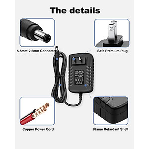 DC 12 Volt 2 Amp Power Supply 2A AC Adapter 100-240V 50-60Hz AC to DC 12V Power Cord with 5.5mmx2.5mm DC Outlet Plug & 10 Sizes of Tips for LED Strip Light Speaker Router CCTV Camera [ DC 12V 2A ]