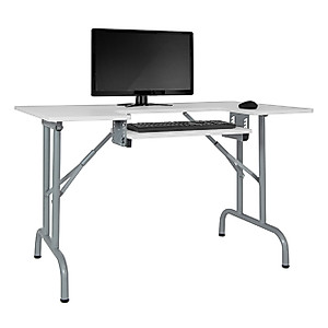 Sew Ready Folding Multipurpose Sewing Table - 47.5" W x 28" D Foldable White Hobby and Sewing Machine Table with Adjustable Shelf - Can Also Be Used as Computer Desk