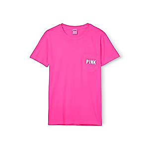 Victoria's Secret Pink Cotton Short Sleeve Campus T-Shirt, Atomic Pink, X-Small