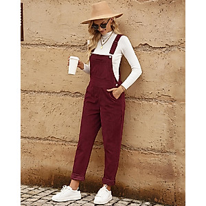 luvamia Corduroy Overalls for Women Adjustable Straps Fashion Bib Bib Overall Red Overalls Tawny Port Womens Casual Jumpsuit Size Medium Fits Size 8 / Size 10