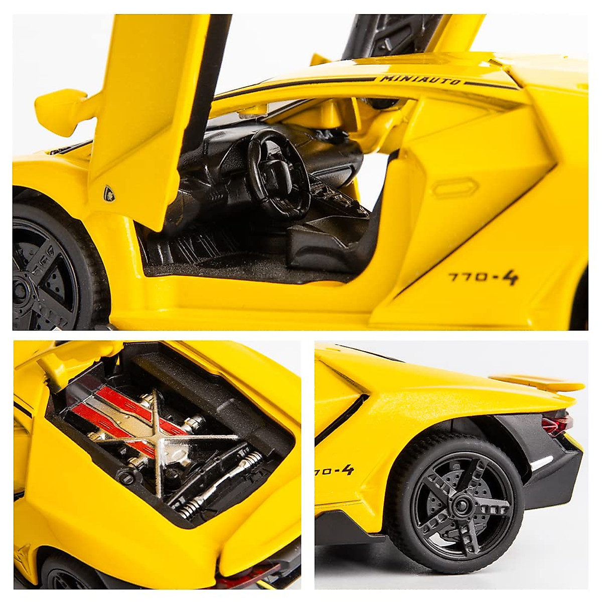 WAKAKAC Model Car Compatible for 1/32 Lambor LP770 Pull Back Toy Car Alloy Toy Vehicle with Light and Sound Music Car for Kids Boys Girls Birthday Gift(Yellow)