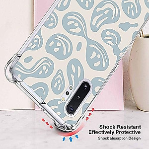 zaztify Phone Case for Samsung Galaxy Note 10 Plus 5G/4G, Pastel Beige Blue Funny Trippy Dripping Smile Melted Hippie Smiling Skull Ghost Face Cute Shockproof Protective Clear Cover Shell