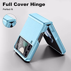 for Samsung Z Flip 4 Leather Case: Spring Hinge Protection & Camera Lens Protector Metal Volume Key Protective Slim Thin Shockproof Phone Case for Galaxy Z-Flip4 5G (Blue)