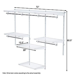 Moccha Custom Closet Organizer System, Wall Mounted Closet System with Hanging Rod, Metal Hanging Storage Organizer Rack Wardrobe with Shelves, Adjustable Closet Organizer Kit for Bedroom, White