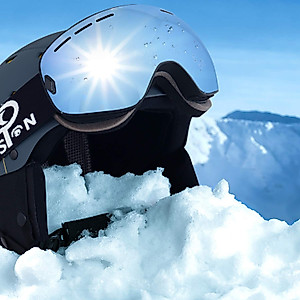 EXP VISION Snowboard Ski Goggles Men Women Youth, Anti Fog OTG Winter Snow Goggles Spherical Detachable Lens (Silver)