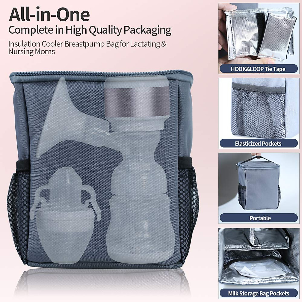 Portable Electric Breast Pump, YIHUNION Dual Use Single Baby Milk Pump Rechargeable Breastfeeding Pump with Adjustable Massage Suction Level and 10pcs Free Storage Bags