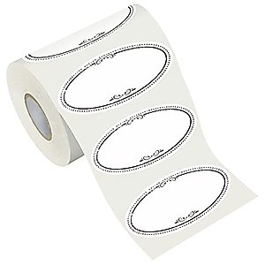 500 Removable Freezer Pantry Oval Canning Labels, Black Polka Borders, Water Oil Resistant with Perforation Line for Food Containers Jars Kitchen Restaurant Storage Organization