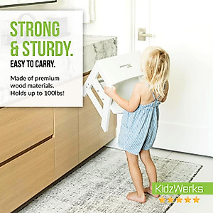 KidzWerks Kids Step Stool for Toddlers Bathroom Kitchen Potty Wooden Children’s Stepping Standing 2-Step Ladder, White