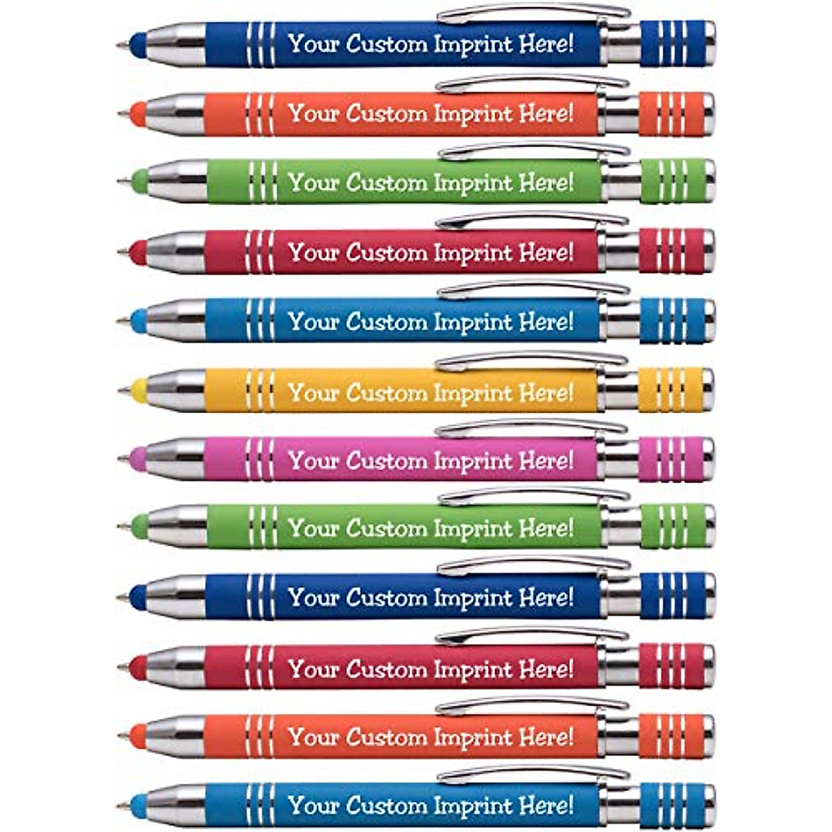 Express Pencils™ - Soft Touch Custom Pens with Stylus Personalized Metal Printed Name Pens - Black Ink - Imprinted Message of Choice - 12 pcs/pack (Assorted)