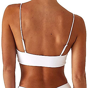 Women's Bikini Top Soild Color Push Up V Neck Bathing Suit Swimsuit Top White