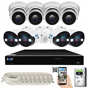 GW 8 Channel 4K NVR 8MP 4K AI Smart Home Security Camera System, (4) Dome and (4) Bullet Built-in Microphone Audio Recording HD 2160P 4K IP PoE Cameras, Face Recognition/Human/Vehicle Detection