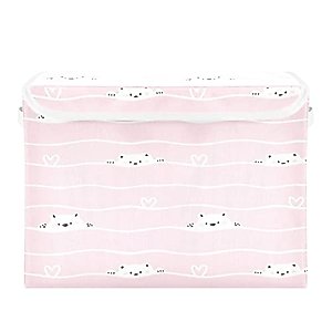 xigua Cartoon Bear Face Storage Bins with Lids, Large Collapsible Cube Storage Bin, Fabric Storage Box with Handles for Organizing Closet Shelf Home Office