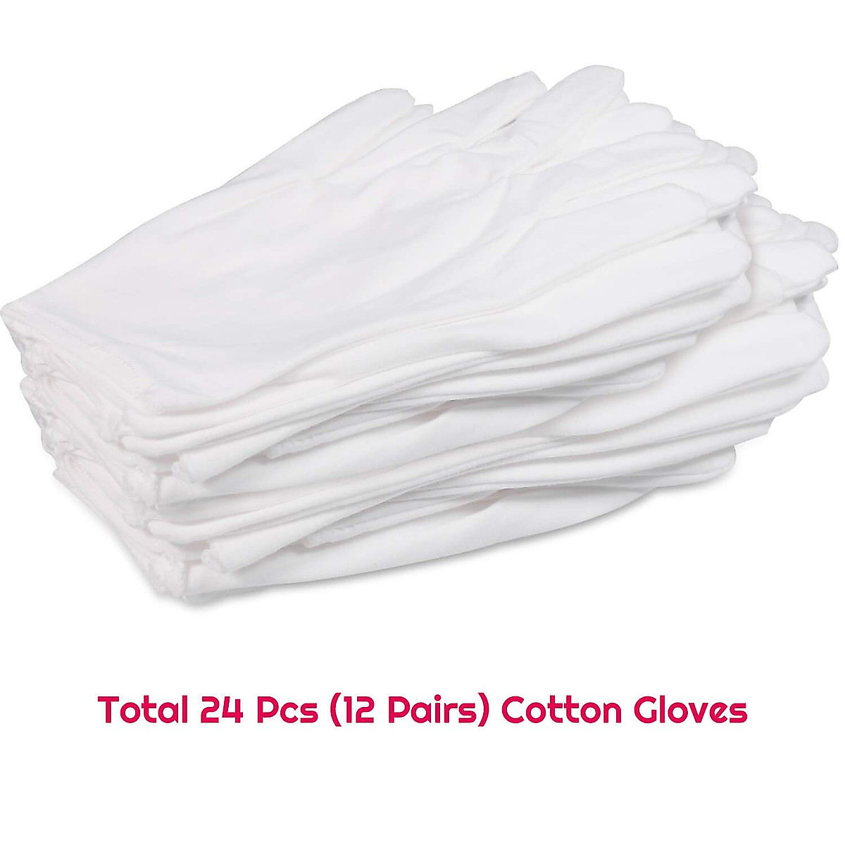anezus 12 Pairs Cotton Gloves for Dry Hands, White Cotton Gloves Cloth Serving Gloves for Eczema Moisturizing Dry Hands Jewelry Silver Archival Costume Inspection, Medium Size