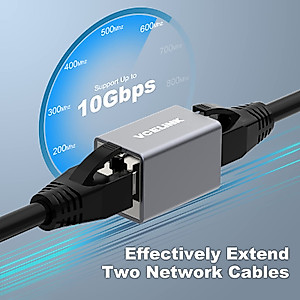 VCELINK Cat7 Ethernet Coupler Female to Female, Shielded RJ45 Coupler PoE Cable Extender for Cat7/Cat6a/Cat6/Cat5e Network Cable, RJ45 Inline Coupler Silver Grey 2-Pack