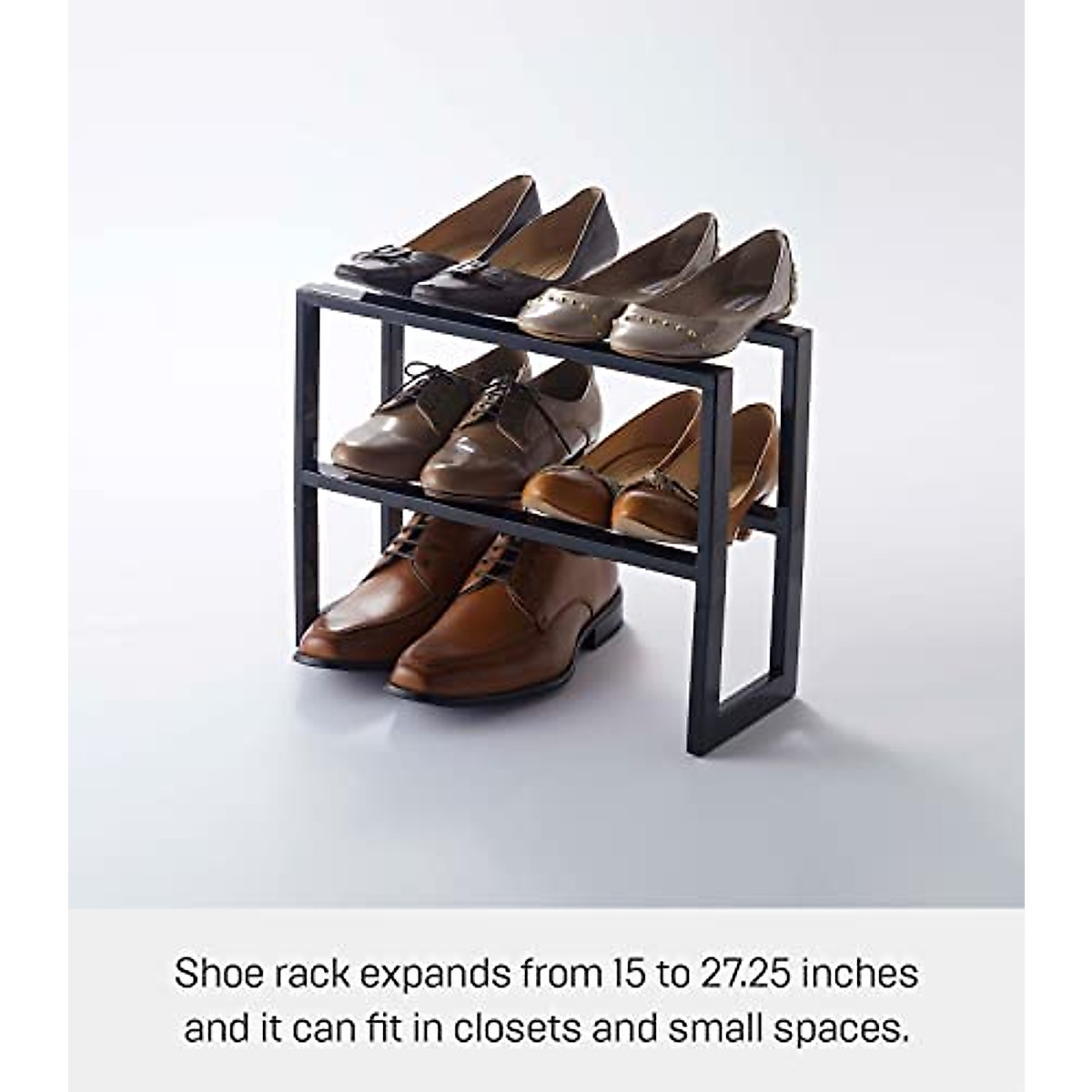 Yamazaki Home Expanding Shoe Rack, Metal, Adjustable Steel One Size Black