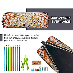 Oil Painting White Flowers Pencil Case with Brass Zipper Office Supplies Leather Simple Cute Storage Pouch