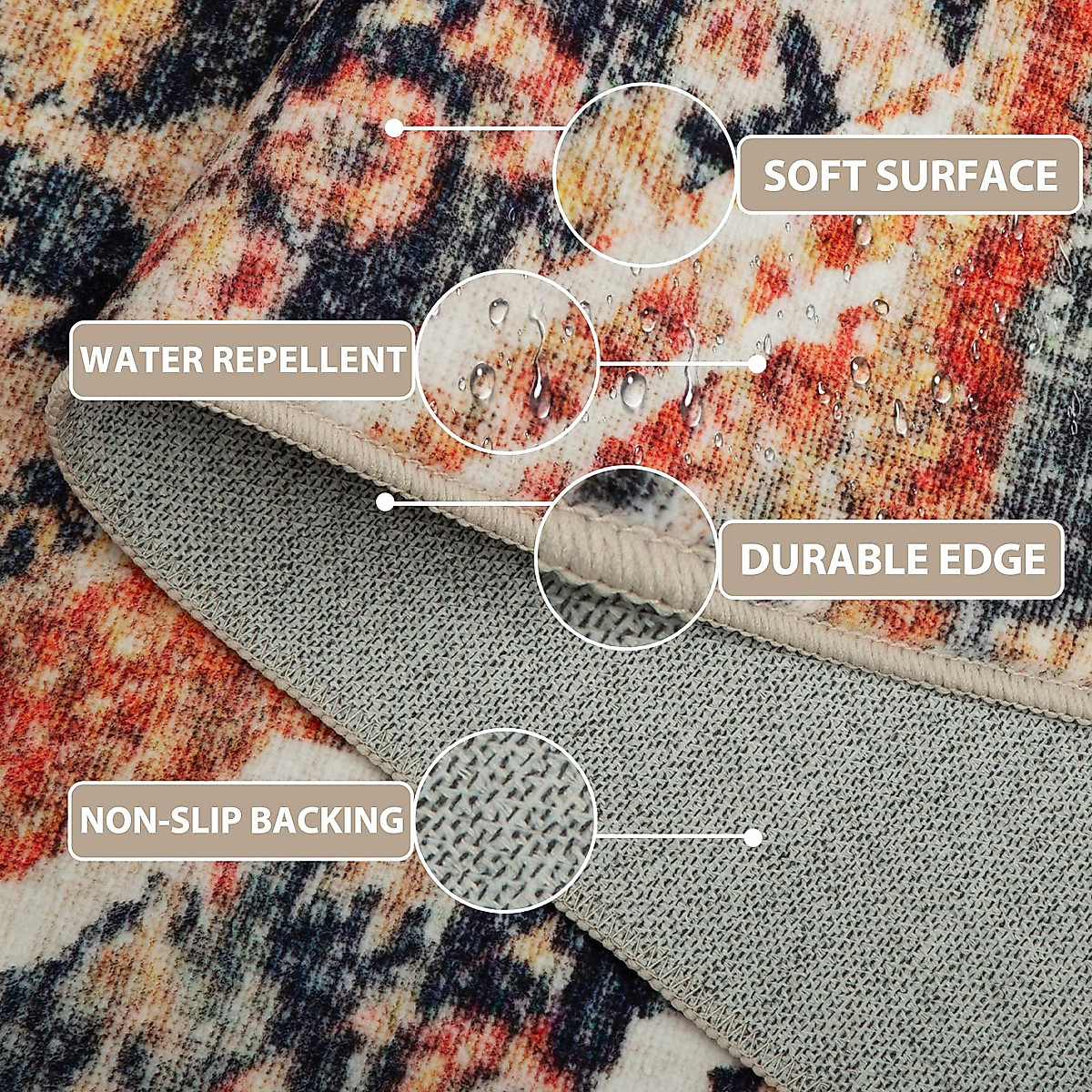 BESTSWEETIE 9x12 Area Rugs, Washable 9x12 Rug, Non Slip Floor Carpet, Low Pile Water Repellent,Ultra Soft Moroccan Rugs for Living Room Bedroom Indoor-Orange/Brown