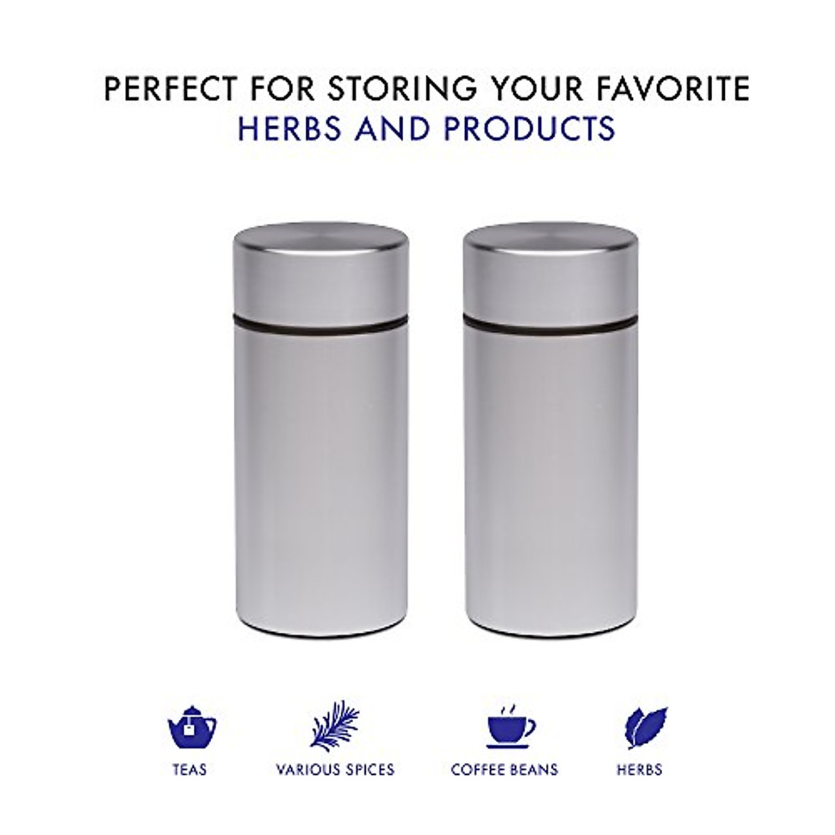 HIDE Stash Jar - Airtight Smell Proof Durable Multi-Use Portable Metal Herb Jar Container. Waterproof Aluminum Screw-top Lid Lock (Pack of 2, Silver)