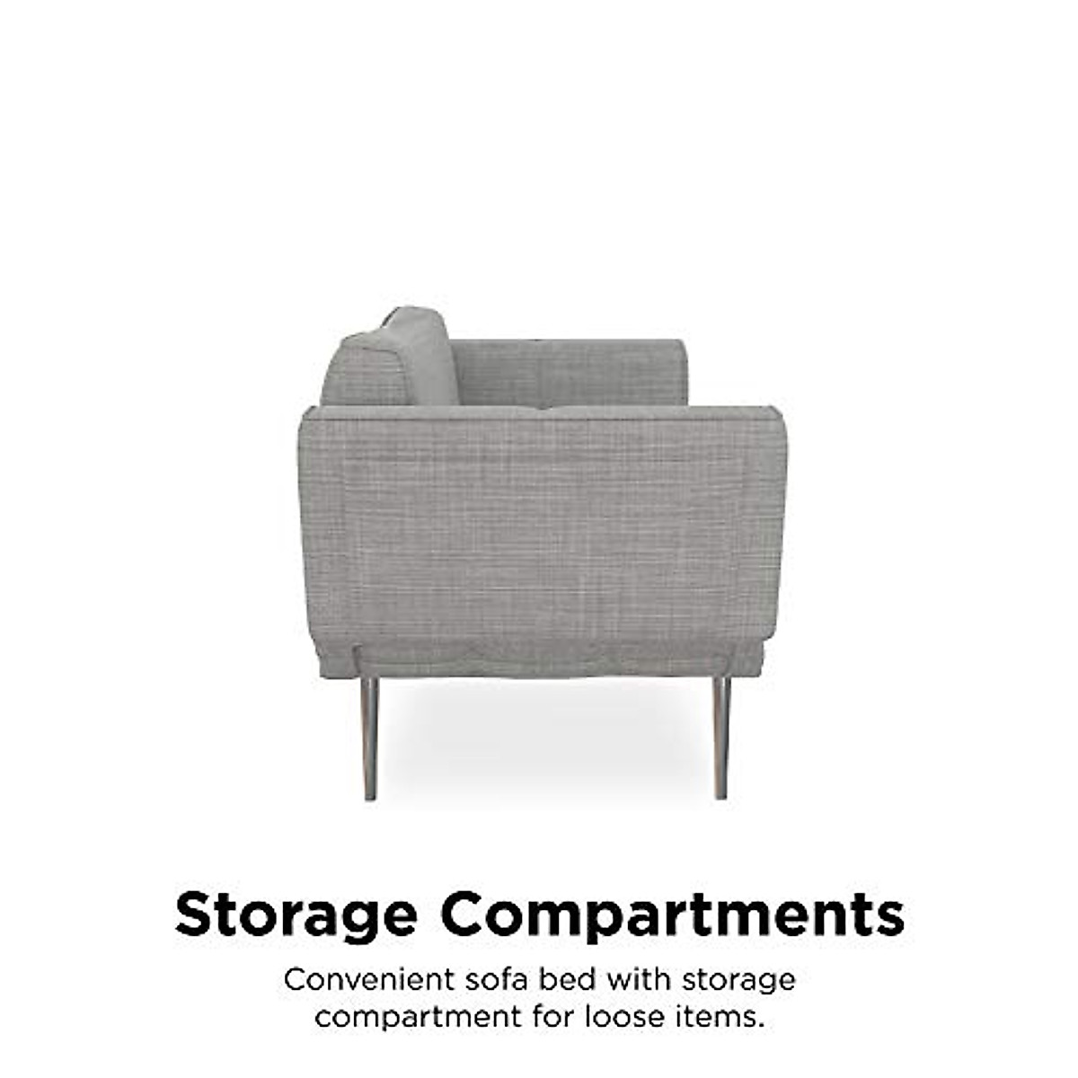 Novogratz Leyla Loveseat with Magazine Storage, Adjustable Sofa Bed Armrests to Convert into a Couch Sleeper, Light Gray Futon