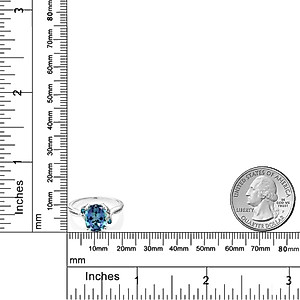 Gem Stone King 925 Sterling Silver Millennium Blue Mystic Topaz and Blue Diamond 3 Stone Ring For Women (3.03 Cttw, Oval 10X8MM, Gemstone Birthstone, Available In Size 5, 6, 7, 8, 9)