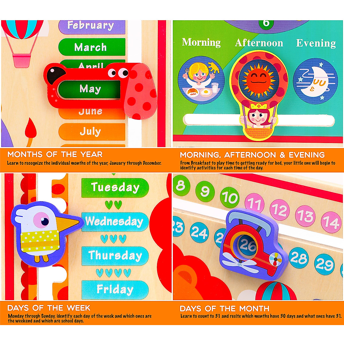 Montessori Mama Montessori Toys for Toddlers Learning Clock | Preschool Learning Educational Toys for 3 Year Old + | Kids Calendar & Teaching Clock | Learning & Educational Toys for 4 Year Old