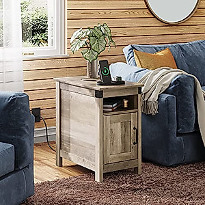WLIVE End Table with Charging Station, Side Table with USB Ports and Outlets, Narrow Side Table for Small Spaces, Living Room, Couch, Nightstand with Storage, Greige