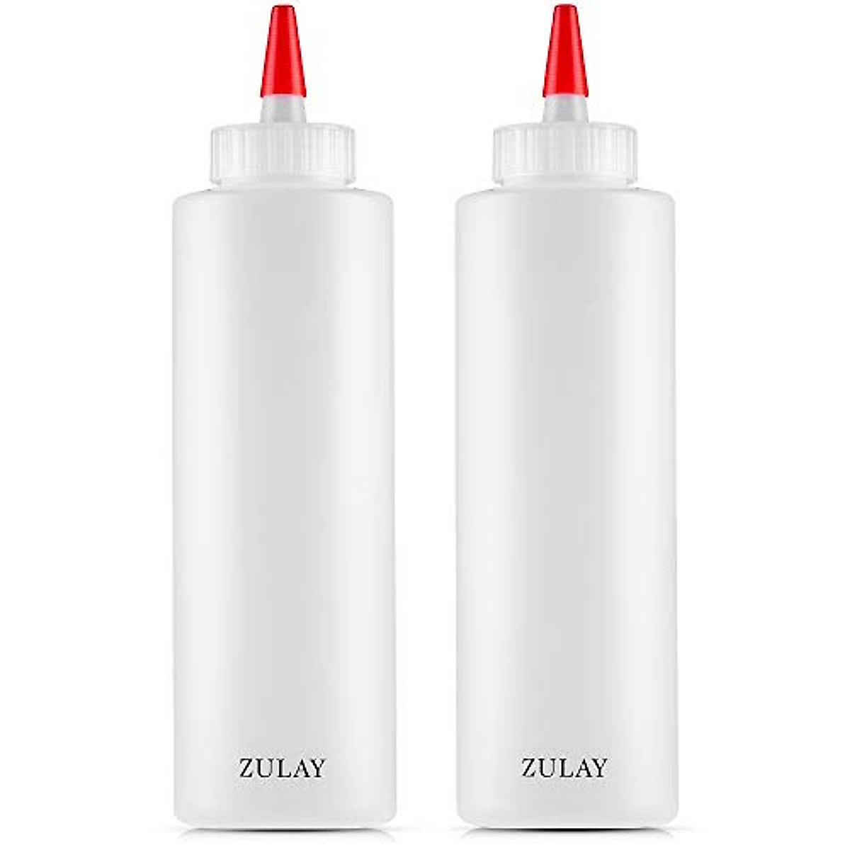 Zulay 2 Pack Condiment Squeeze Bottle - 17oz Plastic Squeeze Bottles With Caps - Sauce Bottle With Wide Mouth & Small Pointed Nozzle for Ketchup, Mustard, Olive Oil, Glue, and More