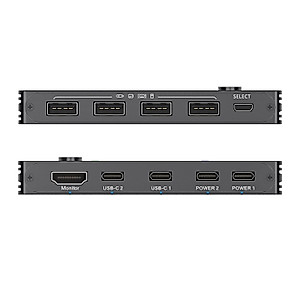 USB Type-C KVM Switch 4K@60Hz, 2 Computers Share 1 Monitor and 4 USB Devices, Compatible with Thunderbolt 3, with 87 W Power Delivery Option, Support HDMI+USB+Type-C 3.1 Input