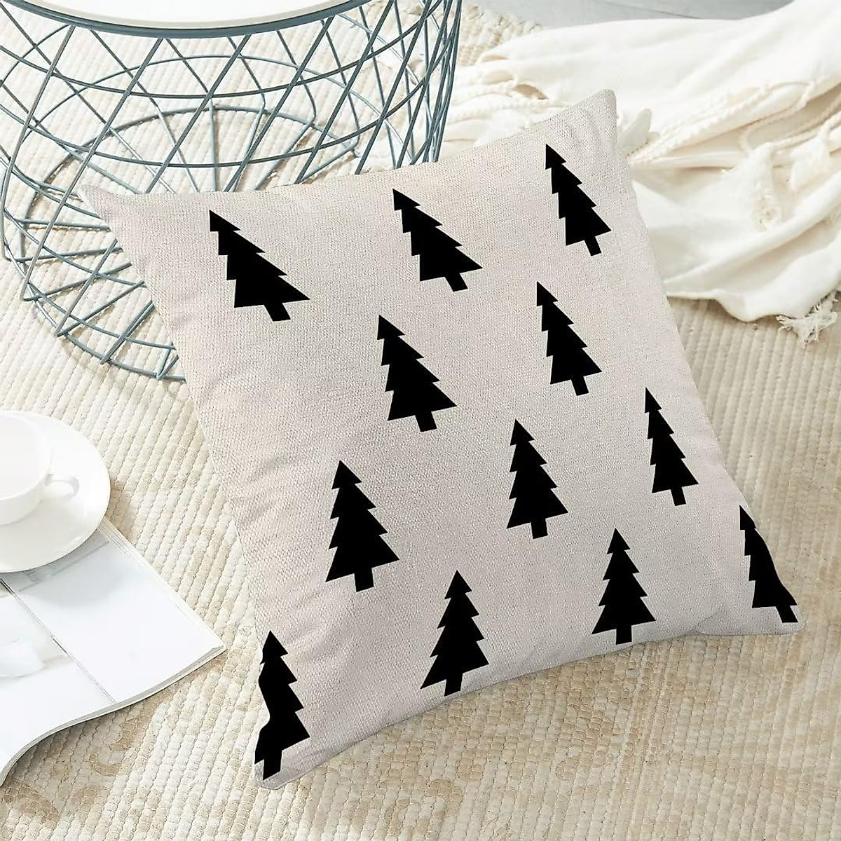 BETGINY Black and White Christmas Pillow Covers 20X20 Inch Pack of 2, Geometric Pattern Christmas Tree Decorative Throw Pillow Linen Winter Xmas Pillow Cases Cushion for Bedroom Home Sofa