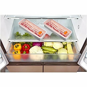 JUXYES Bacon Storage Container for Refrigerator, Stainless Steel Bacon Storage Box for Fridge with Transparent Lid, Airtight Bacon Storage Keeper, Deli Meat Saver Cuts Food Storage Organizer