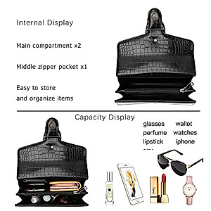 DEEPMEOW Women's Trendy Chain Purse Designer Handbag - Crocodile Print PU Leather Shoulder Bag Small Square Purse Crossbody Evening Bag for Holiday Friend Gift (Small, Black)