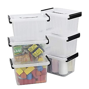 Asking Plastic Latching Box with Black Handle, Lidded Storage Bins, 6 Packs, 3 Quart