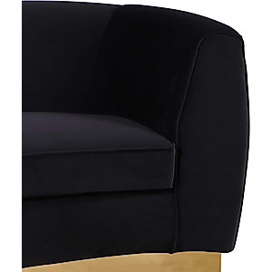 Meridian Furniture Julian Collection Modern | Contemporary Velvet Upholstered Sofa with Stainless Steel Base in Rich Gold Finish, Black, 91.5" W x 36" D x 28" H