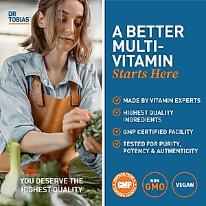 Dr. Tobias Adult Multivitamin for Women & Men, Energy & Immune Support from 42 Fruits & Vegetables Plus Probiotics, Comprehensive Daily Multivitamins for Men & Women, Non-GMO, 90 Tablets, 30 Servings