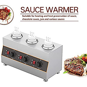 Electric Sauce Warmer, Commercial Sauce Dispenser, 640W Hot Fudge Dispenser, Cheese Chocolate Soy Sauce Heater, Stainless Steel Topping Dispenser,3Grid