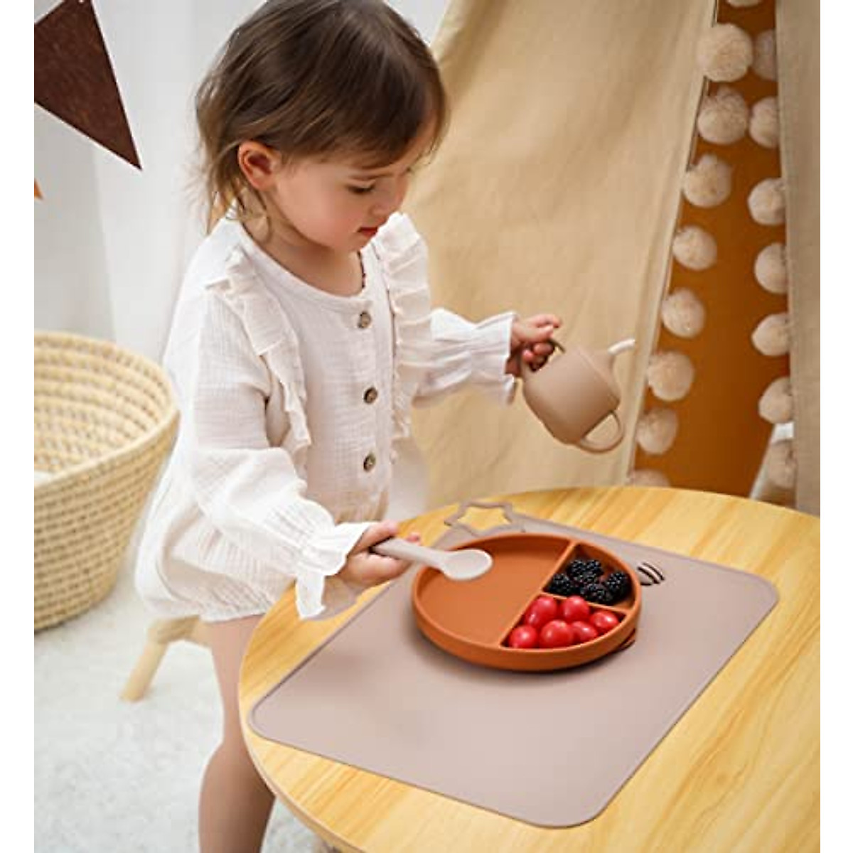 Moonkie Silicone Placemats for Baby & Kid, Stain Resistant Non-Slip Toddler Food Mats Eating Table Mat with 2 Packs(Ether/Sage
