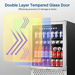 Tylza Beverage Refrigerator 24 Inch, 190 Can Built-in/Freestanding Beverage Cooler Fridge with Glass Door and Advanced Cooling Compressor for Beer and Soda or Wine, Low Noise, 37-64 F