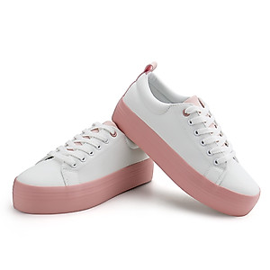 JABASIC Women Lace Up Platform Sneakers Comfortable Casual Fashion Sneaker Walking Shoes (11,White/Pink)