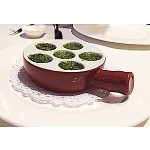 jinsongdafa Ceramic Escargot Plates (2-Pack) 6.22-Inch with Handle Footed Dishes, Oven Safe Holes Set for Home Restaurant Hotel (Brown, 6.22 inch)
