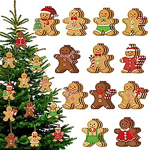 36pcs Christmas Wooden Gingerbread Man Ornaments Gingerbread Wood Ornament Ginger Man Christmas Tree Hanging Decorations Gingerbread Figurines Pendant Presents for Xmas Home Party Favor Supplies