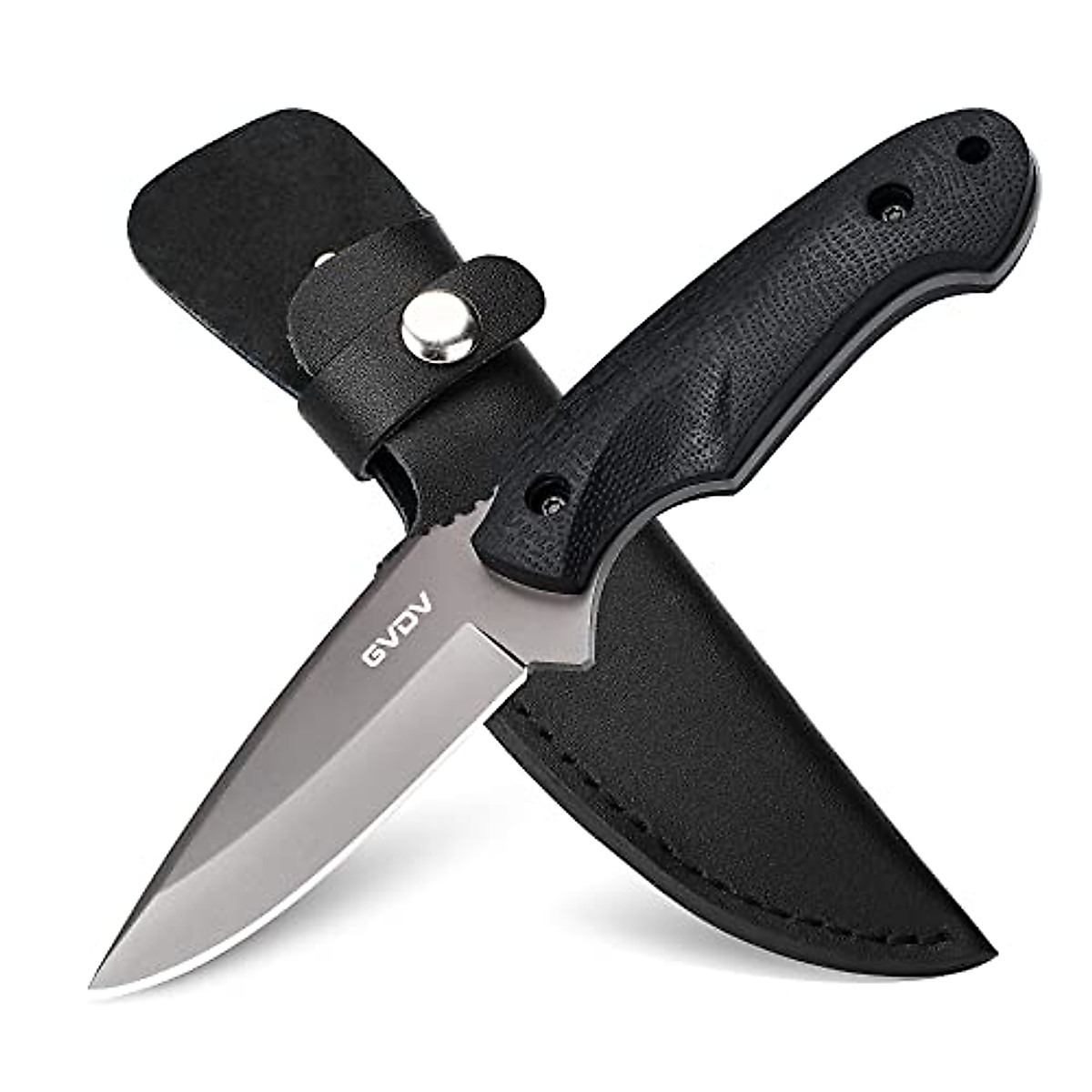 GVDV Full Tang Fixed Blade Knife with Sheath, 3.9-inch Blade Hunting Knife with TPE Handle, Tactical Knife for Camping Hiking Fishing Survival, Christmas Gifts for Men Dad Husband, Black